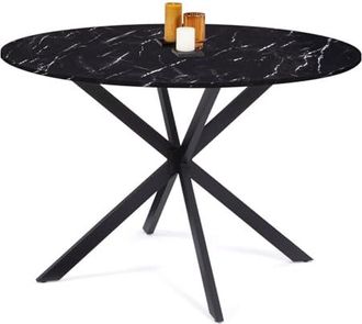 IDMarket Table &agrave; Manger Ronde Alix 6 Personnes Pied araign&eacute;e Noir et Plateau Effet marbre Noir Alaska 110 cm