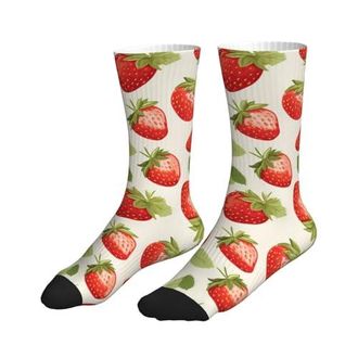 Generic Fraise R&eacute;tro Aquarelle 5 Crew Socks Confortable Chaussettes Rigolotes &Eacute;vacuant LHumidit&eacute; Chaussettes Hommes Pour Adulte Ado Bureau 40Cm