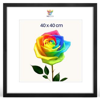 MG Design Bilderrahmen 40 x 40 cm - Posterrahmen mit Schwarz Holzrahmen (Echtholz) und bruchsicherem Acrylglas, Hoch & Quer mit stabiler Wandaufh&auml;ngung