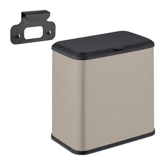 Relaxdays M&uuml;lleimer, 5 l, zum Einh&auml;ngen, Inneneimer, K&uuml;che & Bad, Metall, Kunststoff, eckiger Kosmetikm&uuml;lleimer, beige