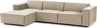 Studio Copenhagen home24 Ecksofa mit Longchair Beige/Beige Samt Shyla 294cm Longchair davorstehend links Keine Funktion Glamour