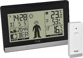 TFA Dostmann Funk-Wetterstation Weather Boy, 35.1159.01, Außen-/Innentemperatur, Wettervorhersage, Mondphase/Sonneauf-und untergänge, schwarz,L 145x B 39 x H 97 mm