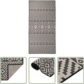 vidaXL The Living Store - Outdoor-Teppich Flachgewebe 100x200 cm Schwarz Gestreift - Outdoor-Teppich - Terrassenteppich - Balkonteppich - Flachgewebe