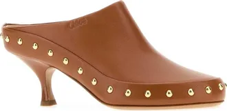 Chlo&eacute; Womens Camel Leather Junie Mules Gingerbrown Scarpe Con Tacco High Heel Shoes