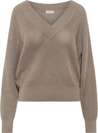 Brunello Cucinelli Femme, Pulls, Brun, Taille: 44 FR Scollo V ML