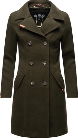 Marikoo Damen Mantel in Wollmantel-Optik Langer Trenchcoat mit Reversekragen Nanakoo Dark Green Gr. XXL