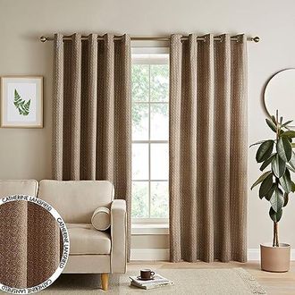 Catherine Lansfield Strukturierte wärmeisolierende Vorhänge mit Ösen, 168 x 183 cm, 2 Paneele, Natur