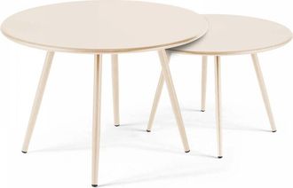 Oviala Lot de 2 tables basses de jardin en acier ivoire 50 cm - Palavas
