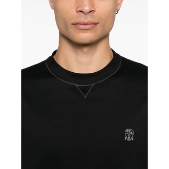 Brunello Cucinelli Embroidered Logo Cotton T-Shirt - Black