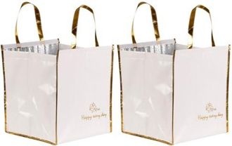 Pretyzoom EXCEART Lot de 2 Paquet Isothermes Alimentaires 4 Pouces Blancs en Feuille dAluminium et Tissu Non Tiss&eacute; Paquet Isothermes pour Courses Pique-Niques e