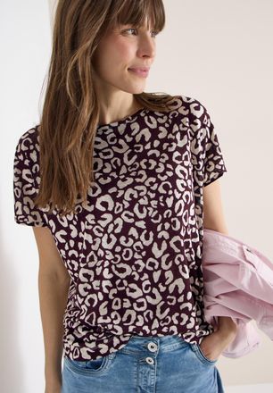 Cecil T-Shirt CECIL, Damen, Gr. XXL (46), rich burgundy, Jersey, Obermaterial: 65% Viskose, 35% Polyester, regular fit normal, U-Boot-Ausschnitt, Shirts T-S