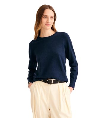 Naadam Damen The Original Kaschmir-Rundhals-Sweater, Marineblau, Mittel