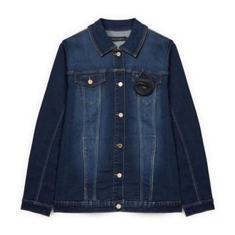 Fiorella Rubino Denimjacke mit Blumenbrosche - - Jackets - Damen - Blau - 6XL