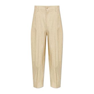 Dolce & Gabbana Homme, Pantalons, Beige, Taille: XL Pantalon en Chanvre et Soie Effet Tweed