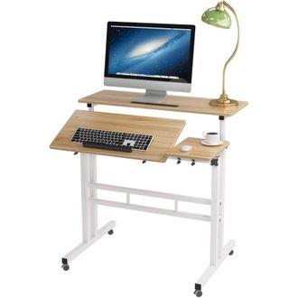 Need Bureau,Postes de Travail informatiques,Mode Multi-usages Convient pour Les Positions Assise et Debout,Hauteur r&eacute;glable,avec roulettes,80x40CM, Ch&ecirc;ne