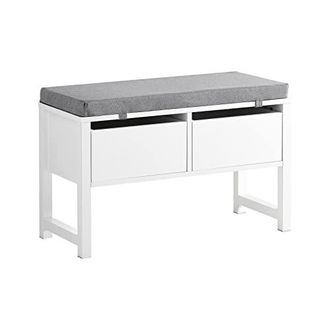 SoBuy Banc de Rangement avec Coussin Rembourré Meuble Bas Entrée Commode à Chaussure Banquette Confortable avec 2 Tiroirs 72x30x46 cm, FSR88-W