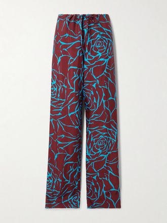 Dries Van Noten Hose Mit Geradem Bein Aus Cr&ecirc;pe Mit Blumenprint - Burgunder