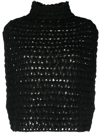 Merci gilet en maille ajour&eacute;e &agrave; col montant - Noir