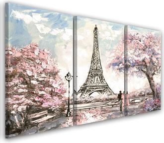 Feeby 3-teilig Vlies Leinwandbild 120x60 cm Frankfurt Horizont Fluss Deutschland Druckbild Wandbild Wanddekoration Deko Wand Aesthetic Stadt Lichtreflexione