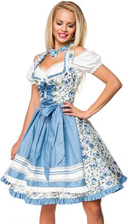 Dirndline Damen Romatisches Bl?mchen-Dirndl Kleid f?r besondere Anl?sse, wei?/blau, XL