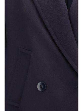 Max Mara Womens Double-Breasted Wool Coat Blue Fleece (ovis Aries)