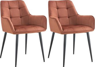 Clp 2er Set Esszimmerstuhl Ferndale mit Samtbezug I Gesteppter Sessel mit robustem Metallbeinen f&uuml;r Wohnzimmer I Bodenschutz, Farbe:braun