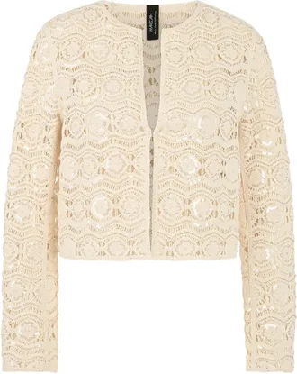 Marc Cain Femme, Pulls, Beige, Taille: 38 FR Ajour-Jacke mit Mini-Perlen