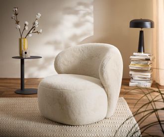 DELIFE Loungesessel Pulo 80x80 cm Pl&uuml;sch Creme-Wei&szlig;, Cocktailsessel