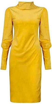 Generic Robes amincissantes 2026 pour dames, couleur unie, col haut, manches longues, d&eacute;contract&eacute;, enveloppant, hanche, automne hiver, jaune, XXL