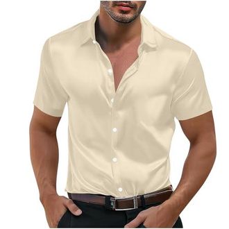 Generic Chemise &agrave; manches courtes pour homme - Chemise d&eacute;t&eacute; unie classique confortable et l&eacute;g&egrave;re - Col rabattu - Anti-plis - Respirante - D&eacute;contract&eacute;e - Bouto