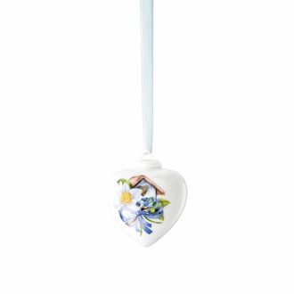 Hutschenreuther Mini coeur en Porcelaine 2025 &agrave; Suspendre, Hauteur 4,5 cm, &eacute;dition de Collection de P&acirc;ques, Porcelaine Multicolore, Motif jonquilles Blanc