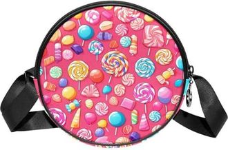 Generic Sac &agrave; bandouli&egrave;re Circle pour femme, petit sac &agrave; bandouli&egrave;re rose avec fermeture &eacute;clair, bretelles r&eacute;glables, sac &agrave; main rond d&eacute;contract&eacute; pour femmes 
