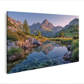 Islandburner Leinwandbild Bergsee Spiegelung Alpen Morgenstimmung Natur Fotografie - Leinwand 100x57cm