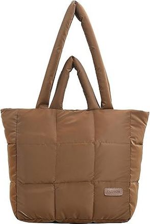 Generic Sac fourre-tout rembourr&eacute; en duvet pour femmes, sac &agrave; main matelass&eacute; &agrave; carreaux de couleur unie, capacit&eacute;, sac tendance pour dames et filles (marron)
