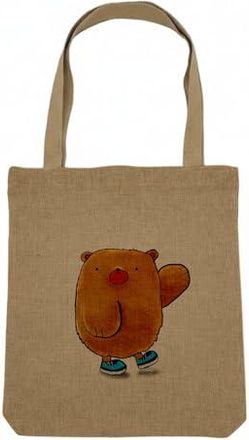 Fabulous Sac Shopping Tote Bag Aspect Lin - Ourson Basket Peinture Enfant Dessin Mignon - Sac de Courses Toile Epaisse 360g Beige Naturel Cabas Port&eacute; Epaule So