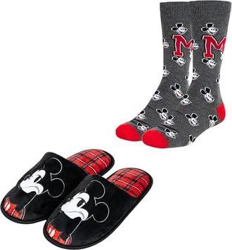 Disney Mickey Mouse Chaussons et Chaussettes pour Homme, Cadeau pour Adolescents, Tailles EU 44/45