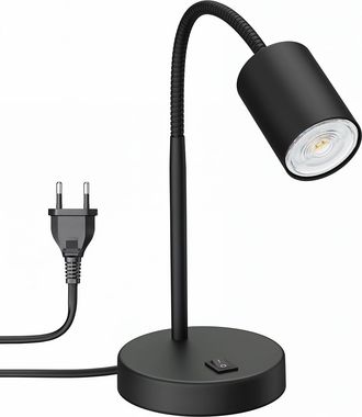 LEDs Com Tischleuchte WAIKA Schwanenhals Schalter schwarz matt + GU10 LED, PAR16, warmwei&szlig;, 6,05W, 374lm, 70&deg;, 3-Stufen-Dimmer