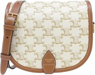 Celine Pre-owned Sac Bandouli&egrave;re Moyen Mod&egrave;le Folco Triomphe en Toile et Cuir de Veau - Femme - Pre-owned - Beige - Taille: ONE Size