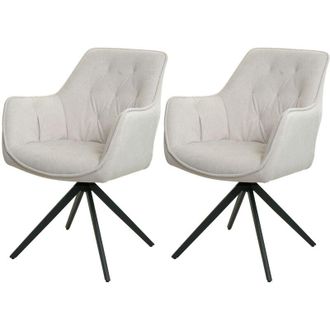 Hhg jamais utilis&eacute;] Lot de 2 chaises de salle &agrave; manger 503, chaise de cuisine rembourr&eacute;e chaise avec accoudoirs, pivotante, m&eacute;tal tissu/textile