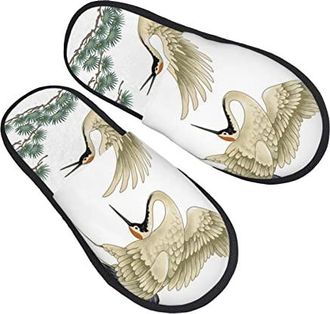 Generic Fourrure Pantoufles Grues Oiseau Vol R&eacute;utilisables Hiver Pantoufles Lavables Chaussons Pour Femmes Int&eacute;rieur Homme M