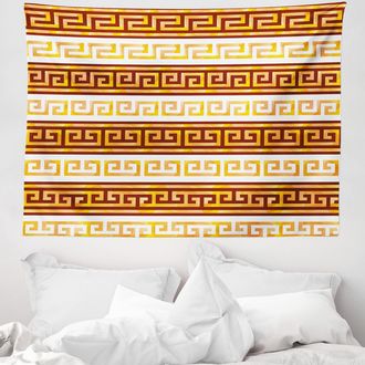 Abakuhaus Retro Wandteppich, Griechischer Kulturstamm Geometrische Mäander Ornamente Design, aus Weiches Mikrofaser Stoff Wand Dekoration Für Schlafzimmer, 150 