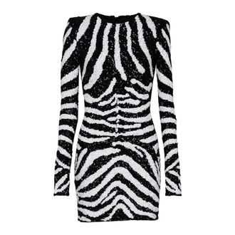 Balmain Femme, Robes, Noir, Taille: 40 FR Two-tone short dress in Zebra sequins