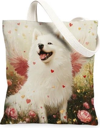 Generic Samoyed Sac fourre-tout en toile pour faire du shopping 33 x 38,1 cm, sac d&eacute;picerie r&eacute;utilisable pour femme, motif animal de compagnie, d&eacute;coration cad