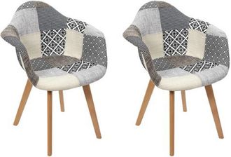 The Home Deco Factory Set mit 2 Sesseln Patchwork Scandivave, Buche/Polyester/Polypropylen, 59cm x 63.8cm x 85cm, Weiß/Grau/Mehrfarbig
