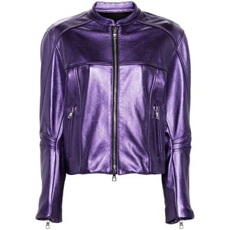 LaQuan Smith Metallic Leather Bomber Jacket