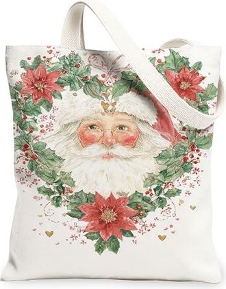 Generic Sac fourre-tout vintage en toile avec motif de P&egrave;re No&euml;l, sacs d&eacute;picerie r&eacute;utilisables, l&eacute;gers et lavables avec bandouli&egrave;re pour faire du shopping, ca
