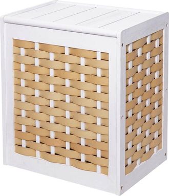 Hhg Panier à linge 818, collecteur de linge, bois massif, aspect shabby, tresse 61x51x35cm, blanc