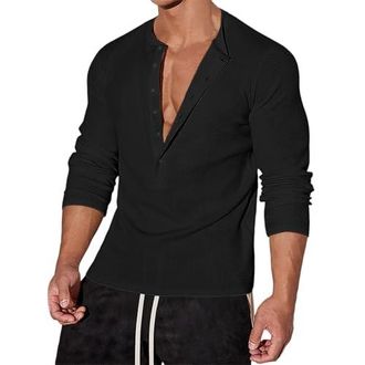 Generic Polo d&eacute;contract&eacute; pour homme - Style vacances - Coconut - Manches longues, Noir, XXL