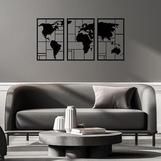 Hanah Home Stylish Black Decorative Metal Wall Accessory (3 Pieces), 48 x 74 cm | 100% Metal, 1.5 mm Thick | Easy Wall Mounting, Perfect for Modern Decor