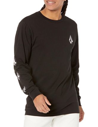 Volcom Herren Iconic Stones Langarm Klassische Passform, Weicher Baumwoll-Jersey, Siebdruck&auml;rmel und Brustlogo T-Shirt, Schwarz, L